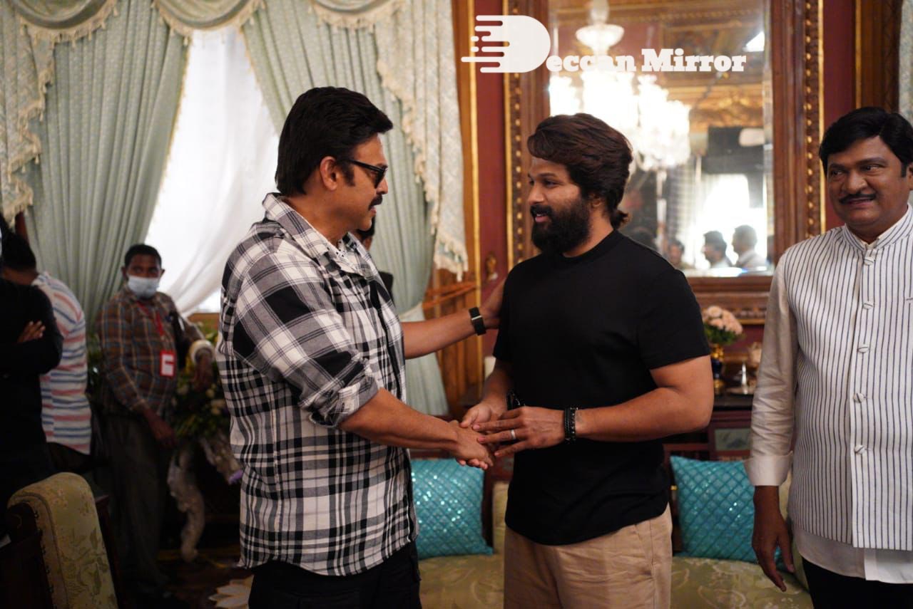 Allu Arjun visits Venkatesh on the latter's movie ‘F3' Set
