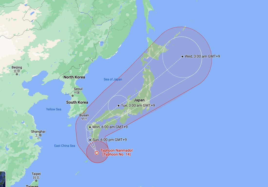 Typhoon Nanmadol to drench Japan with record rainfall