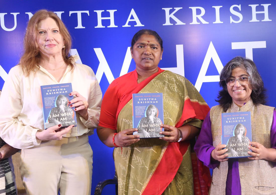 Jennifer Larson and Seethakka attend Sunitha Krishnan’s book launch