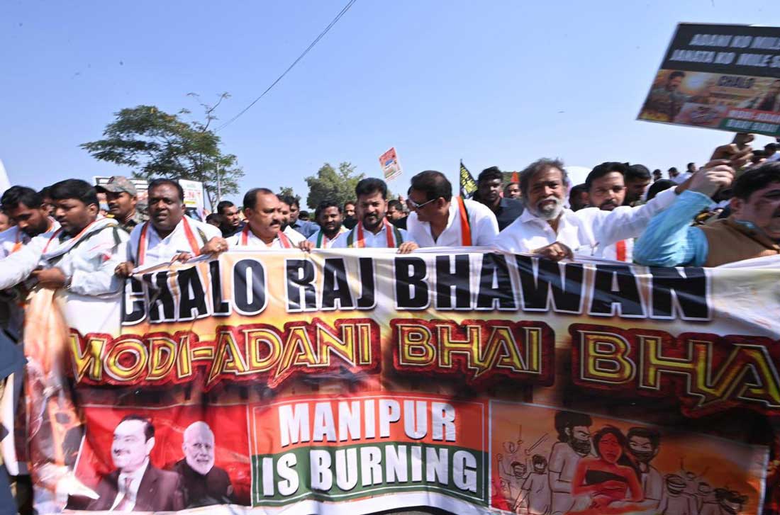 Telangana Congress stages 'Chalo Raj Bhavan' rally, while BRS protests ...